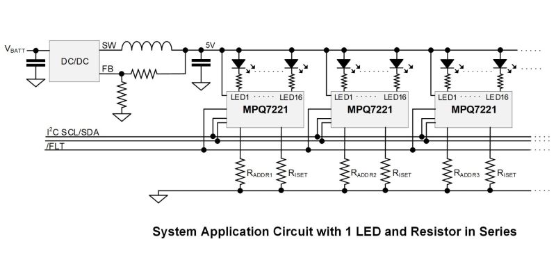 MPQ7221-AEC1 | 16-Channel, 80mA/Ch, LED Driver with Separated PWM Analog Dimming and Serial ...