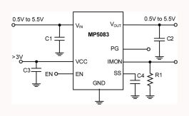 MP5083 + / -5%電流モニタ、パワーグッド、スルーレート制御および出力放電機能付き、2A、5.5V、ロードスイッチIC | MPS