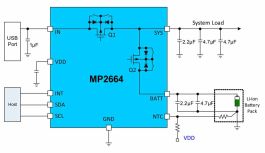 MP2664 | 500mA, 5V USB, I2C-Controlled Battery Charger with Power Path ...