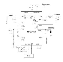 MP2718A | 2.5A, Single-Cell, I2C-Controlled, NVDC Buck Charger with ...