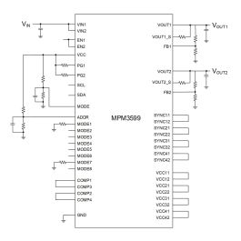 MPM3599 | 45V, Dual 12A, Single 24A, Buck Power Module with I2C | MPS